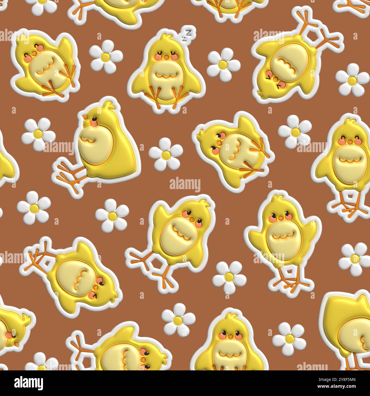Cute Chicken 3D Inflated Puffy pattern. Seamless Tileable Pattern ...