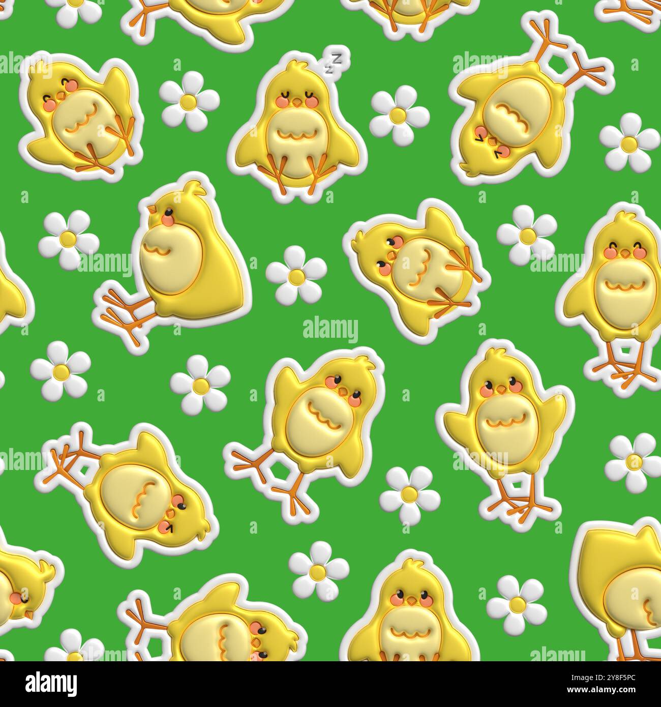 Cute Chicken 3D Inflated Puffy pattern. Seamless Tileable Pattern ...