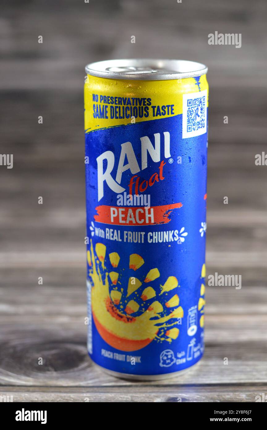 Cairo, Egypt, September 13 2024: Rani float peach fruit drink with real ...