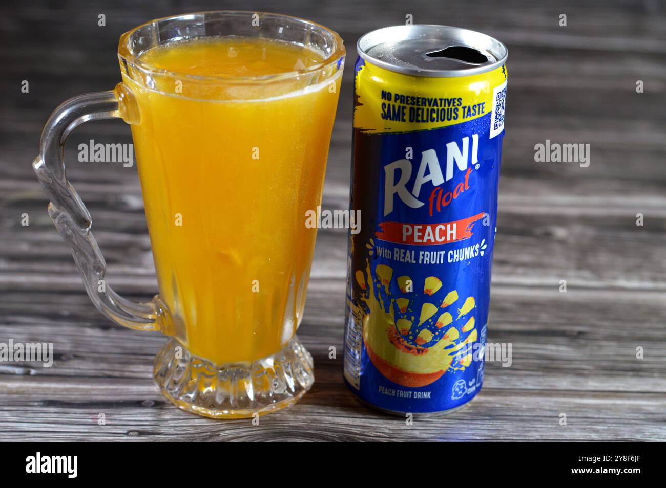 Cairo, Egypt, September 13 2024: Rani float peach fruit drink with real ...