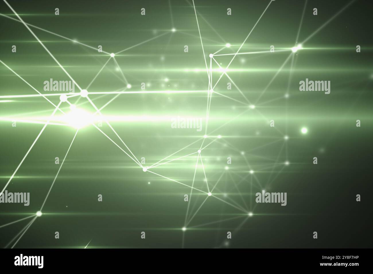 Abstract illustration of green glowing network of connections and ...