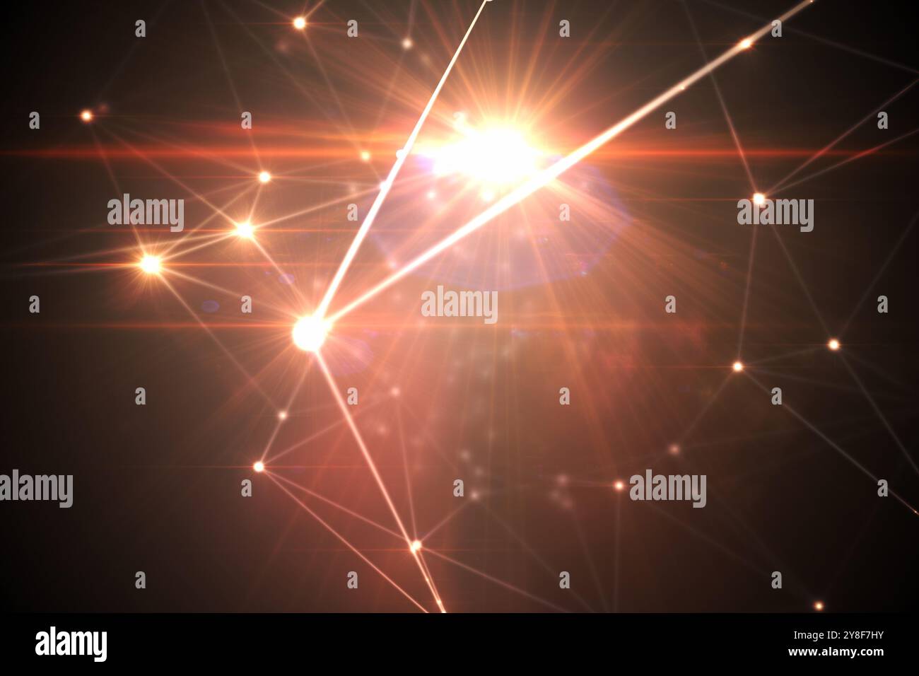 Abstract illustration of red glowing network of connections and bright ...