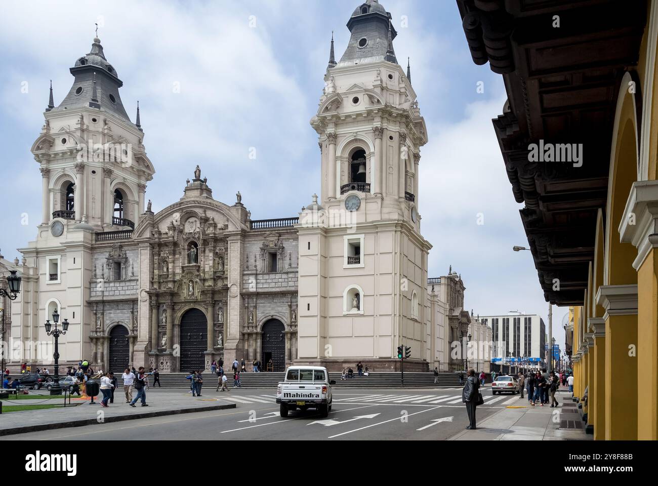 View of the facade of Lima Cathedral at Plaza Mayor in the Historic Centre of Lima, Peru Stock ...