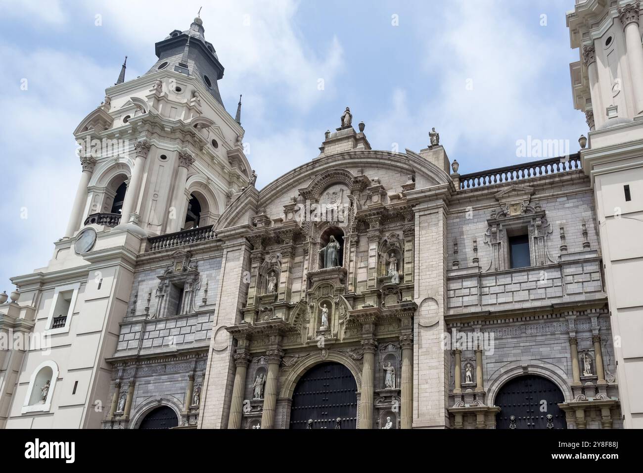 View of the facade of Lima Cathedral at Plaza Mayor in the Historic ...
