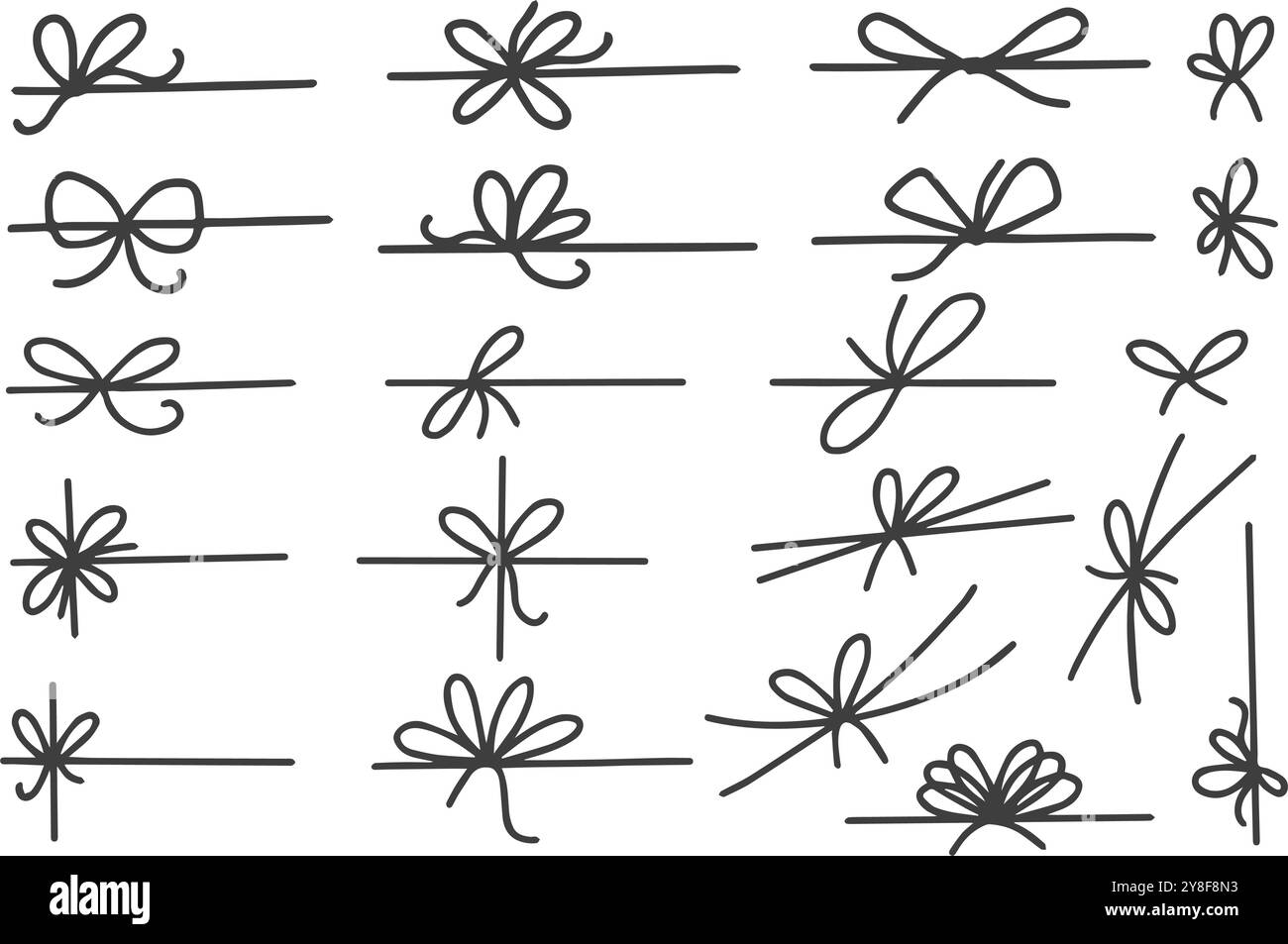 Ribbon bow for gift and present box. Simple hand drawn string with knot ...