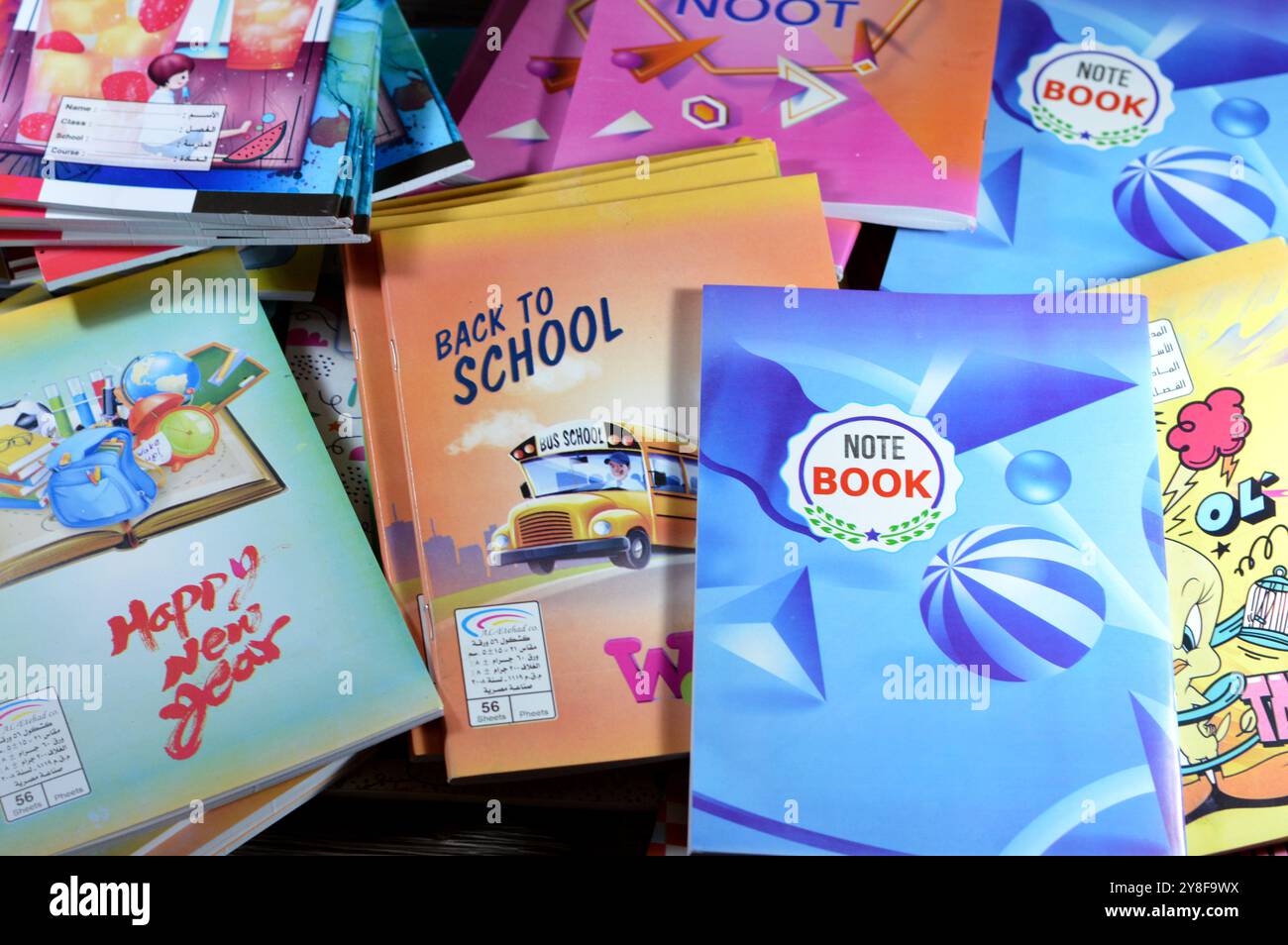 Cairo, Egypt, September 13 2024: Pile of school notebooks for ...