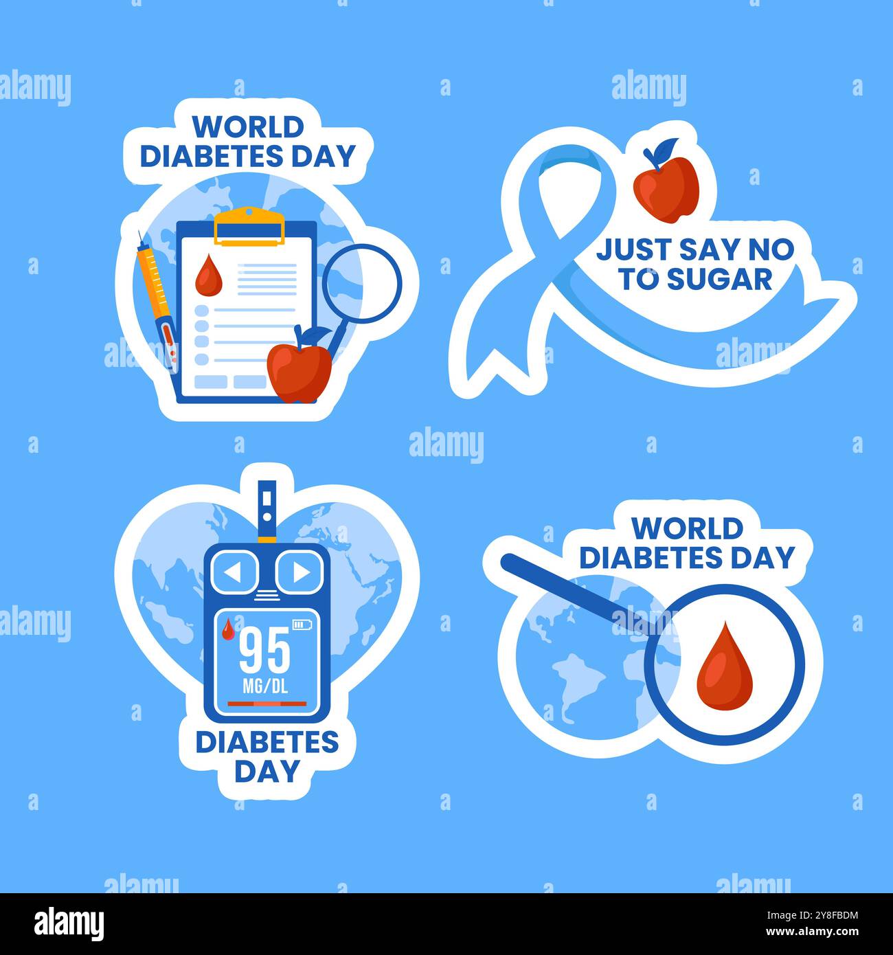 Diabetes Prevention Awareness Day Social Media Label Flat Cartoon ...