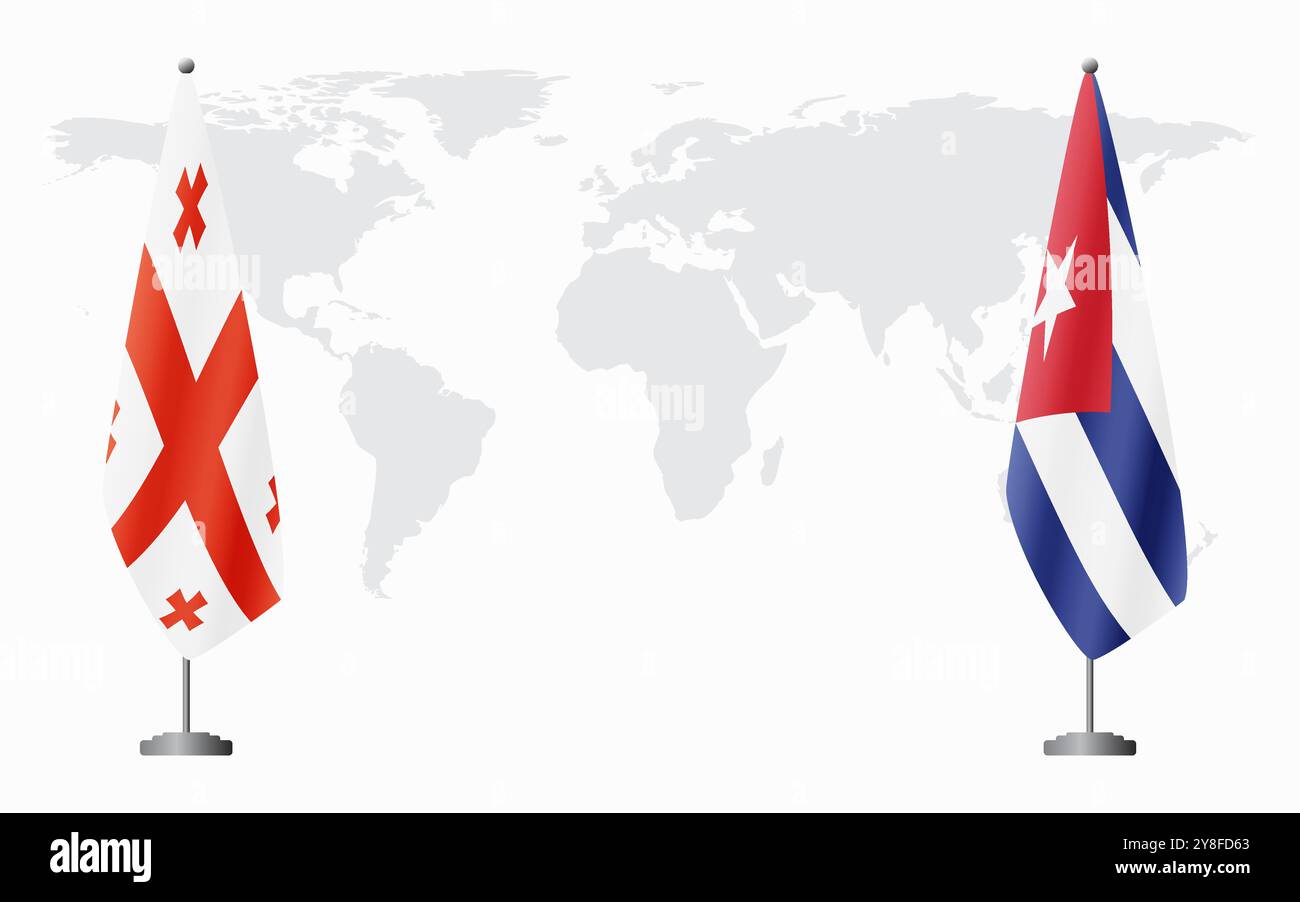 Georgia and Cuba flags for official meeting against background of world ...