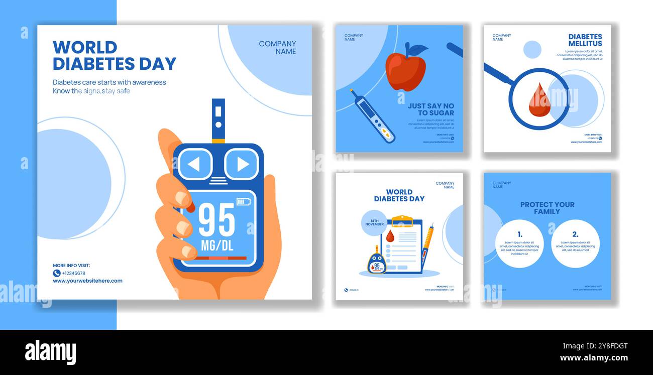 World Diabetes Day Social Media Post Flat Cartoon Style Background ...