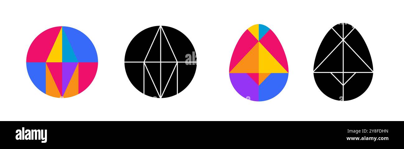 Tangram game egg and circle figures in colorful and black style Stock ...