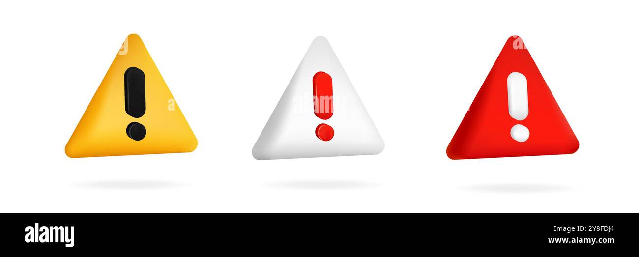 Colorful warning signs with exclamation mark. Urgent dangerous symbol ...