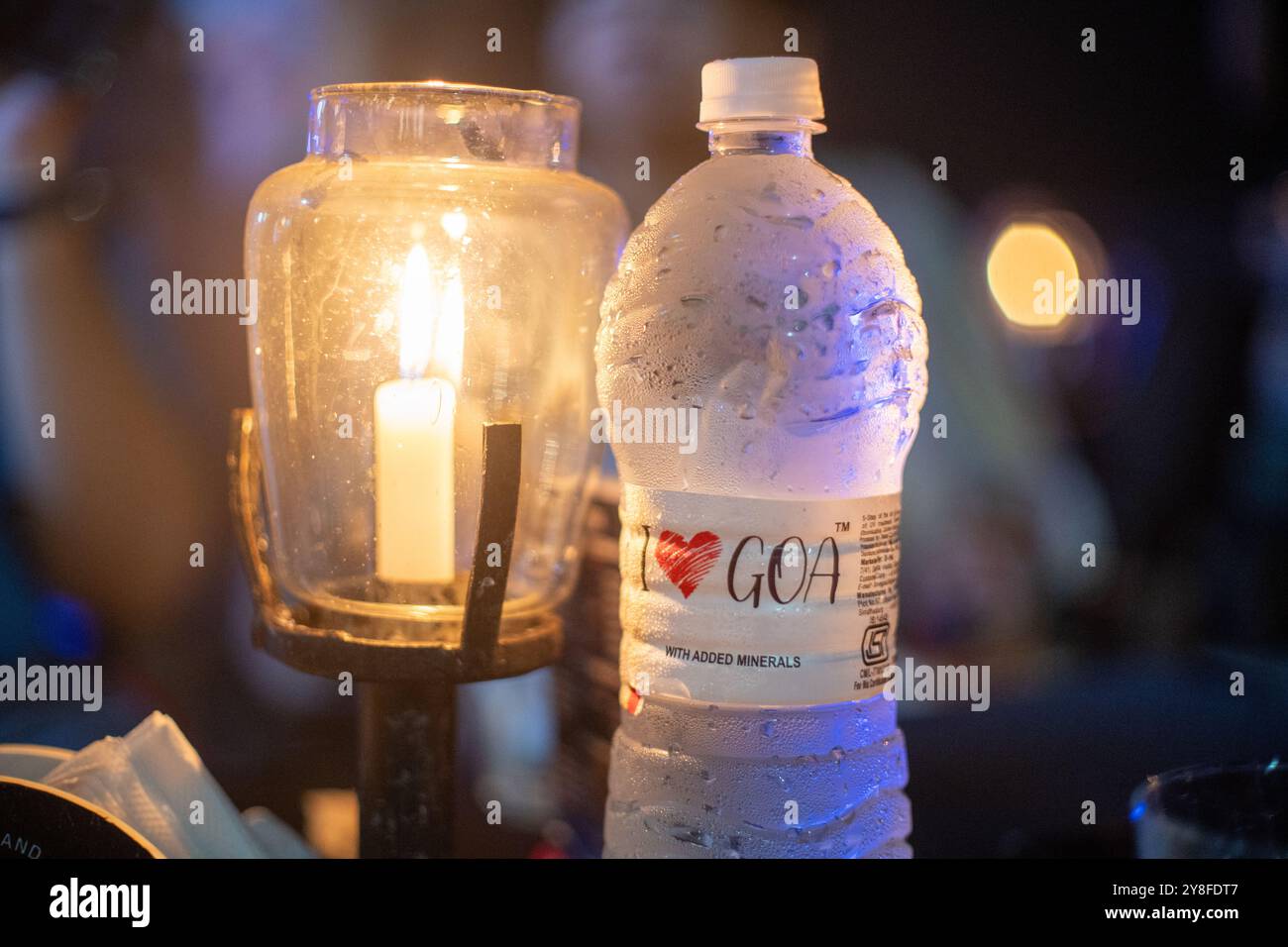 Bottle of mineral water showing I love Goa a common slogan across ...