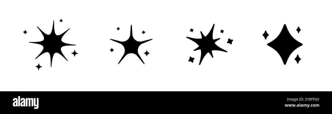 Black sparkle collection. Signs of shining and twinkling start Stock ...