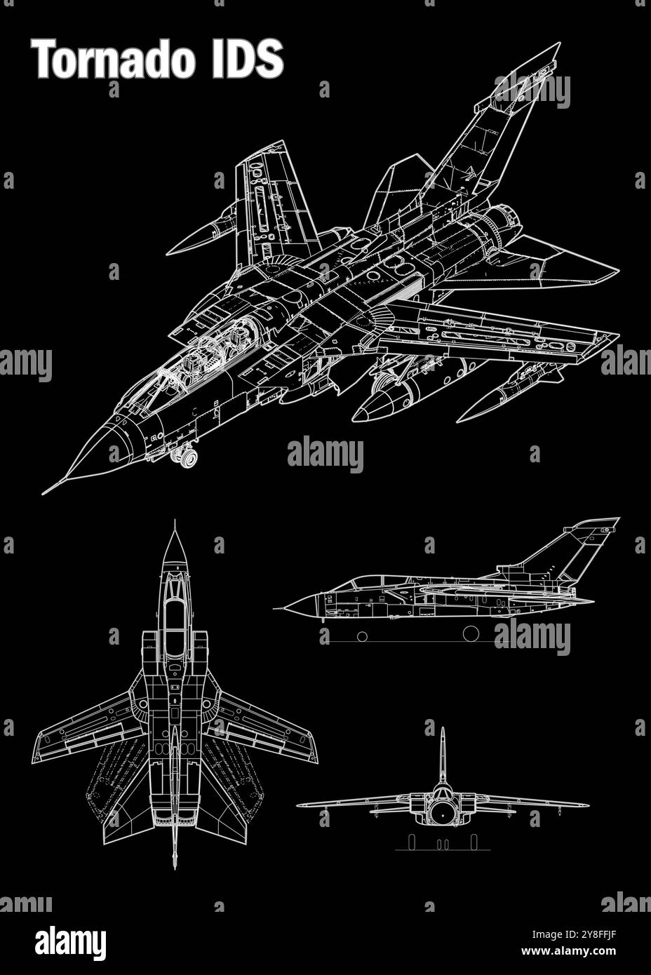 Detailed blueprint of a Tornado IDS jet fighter. The aircraft is ...