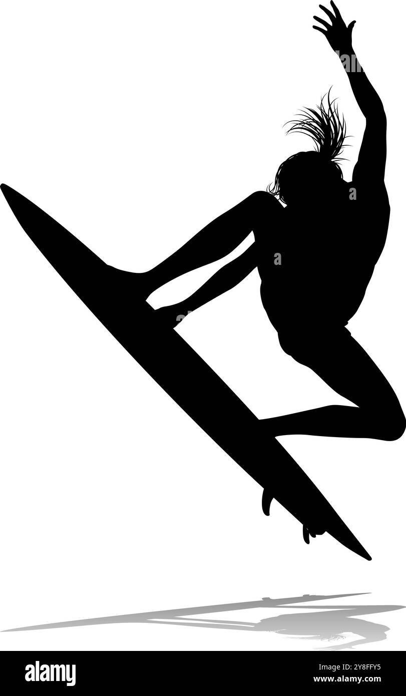 Woman Surfer Surfboard Female Surfer Silhouette Stock Vector Image ...