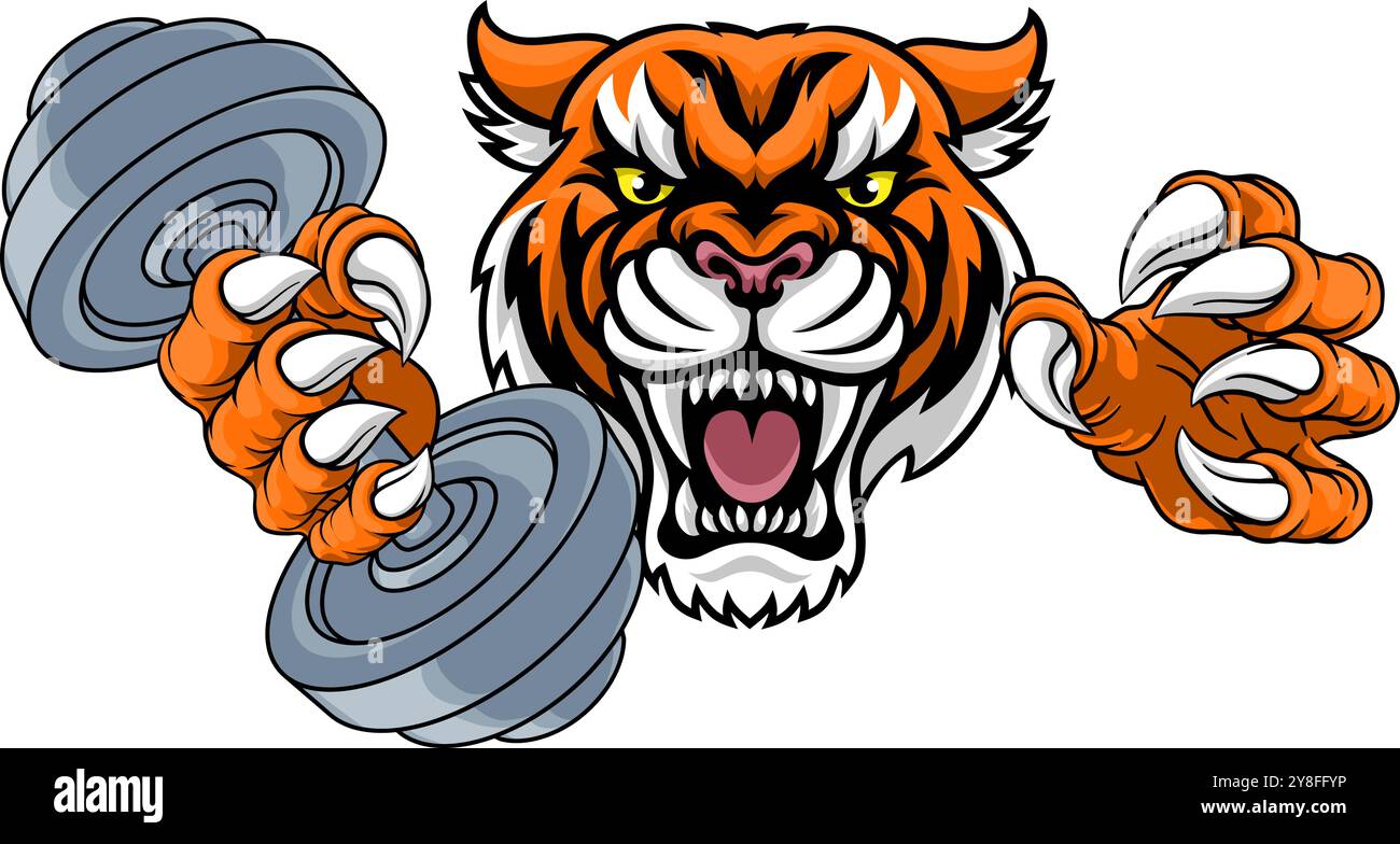 Tiger Weight Lifting Dumbbell Gym Animal Mascot Stock Vector Image ...