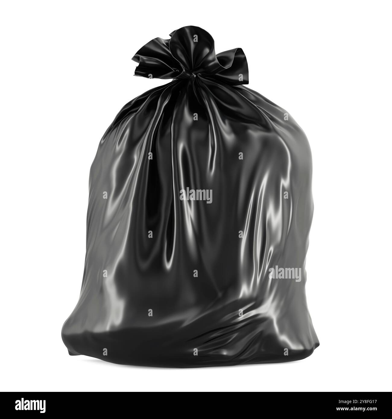 Full garbage bag, black bin bag tied. 3D rendering isolated on white ...