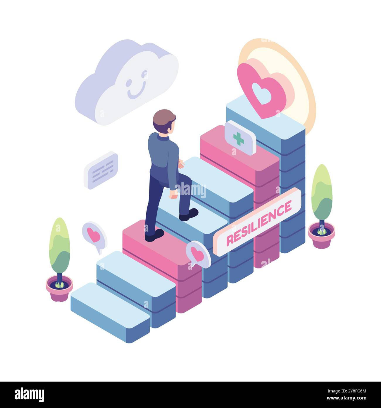 Isometric Businessman Climbing Steps of Resilience. Building Resilience and Personal Growth ...