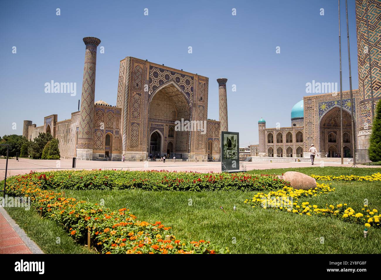 Samarkand, Uzbekistan - 05 July 2024: Portal and columns in Ulug Beg ...