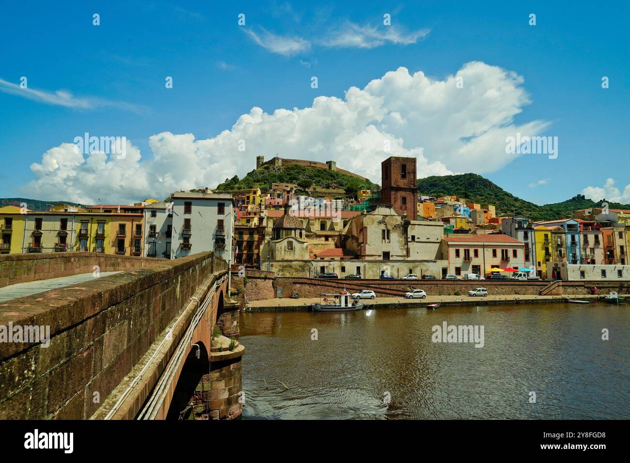 The medieval village of Bosa, with the historic district of Sa Costa ...