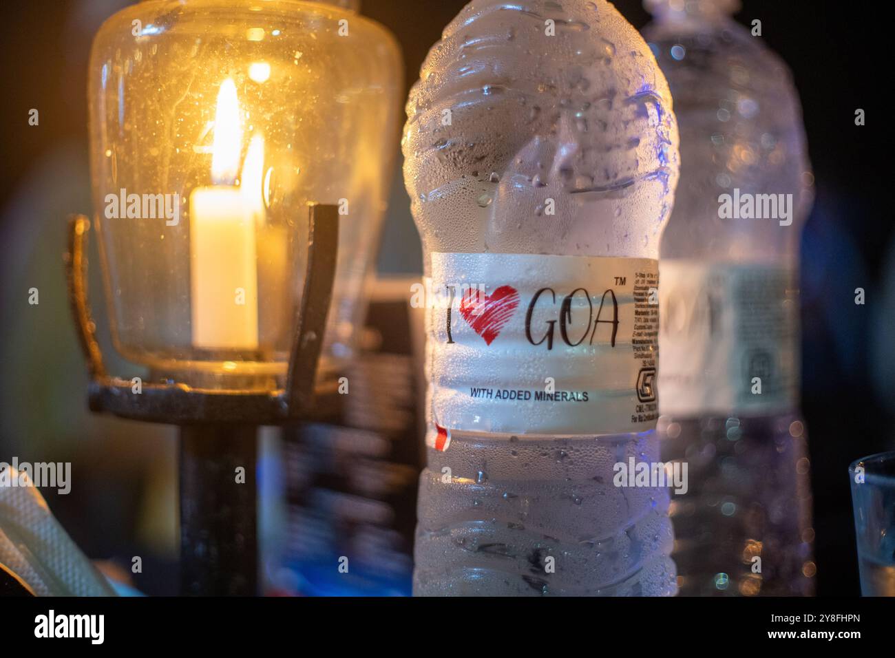 Bottle of mineral water showing I love Goa a common slogan across ...