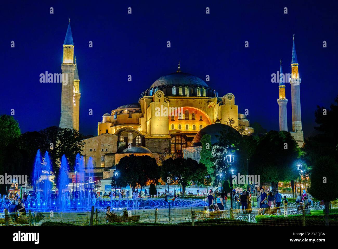 Turkiye. Istanbul. Hagia Sophia mosque illuminated at night, showcasing ...