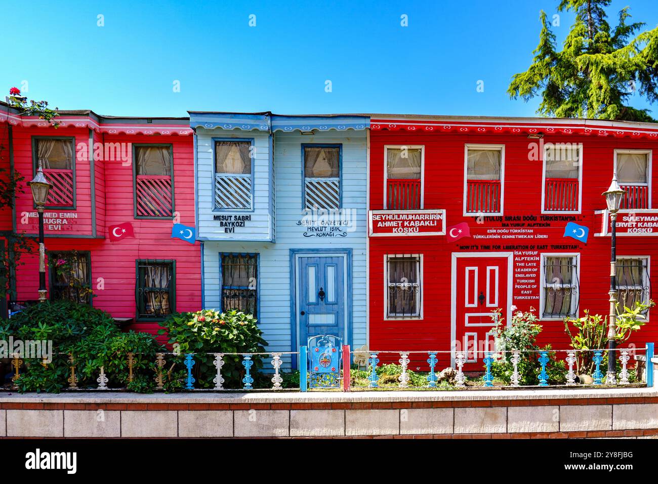 Turkiye. Istanbul. The colorful facades of the houses in the ...