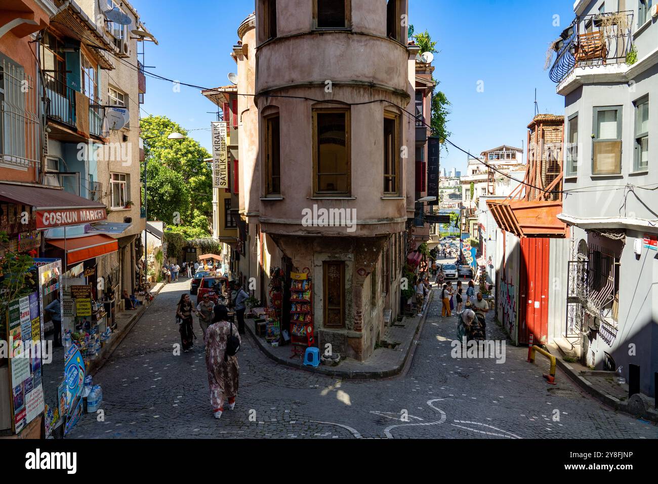 Turkiye. Istanbul. People walking at typical Balat district Stock Photo ...