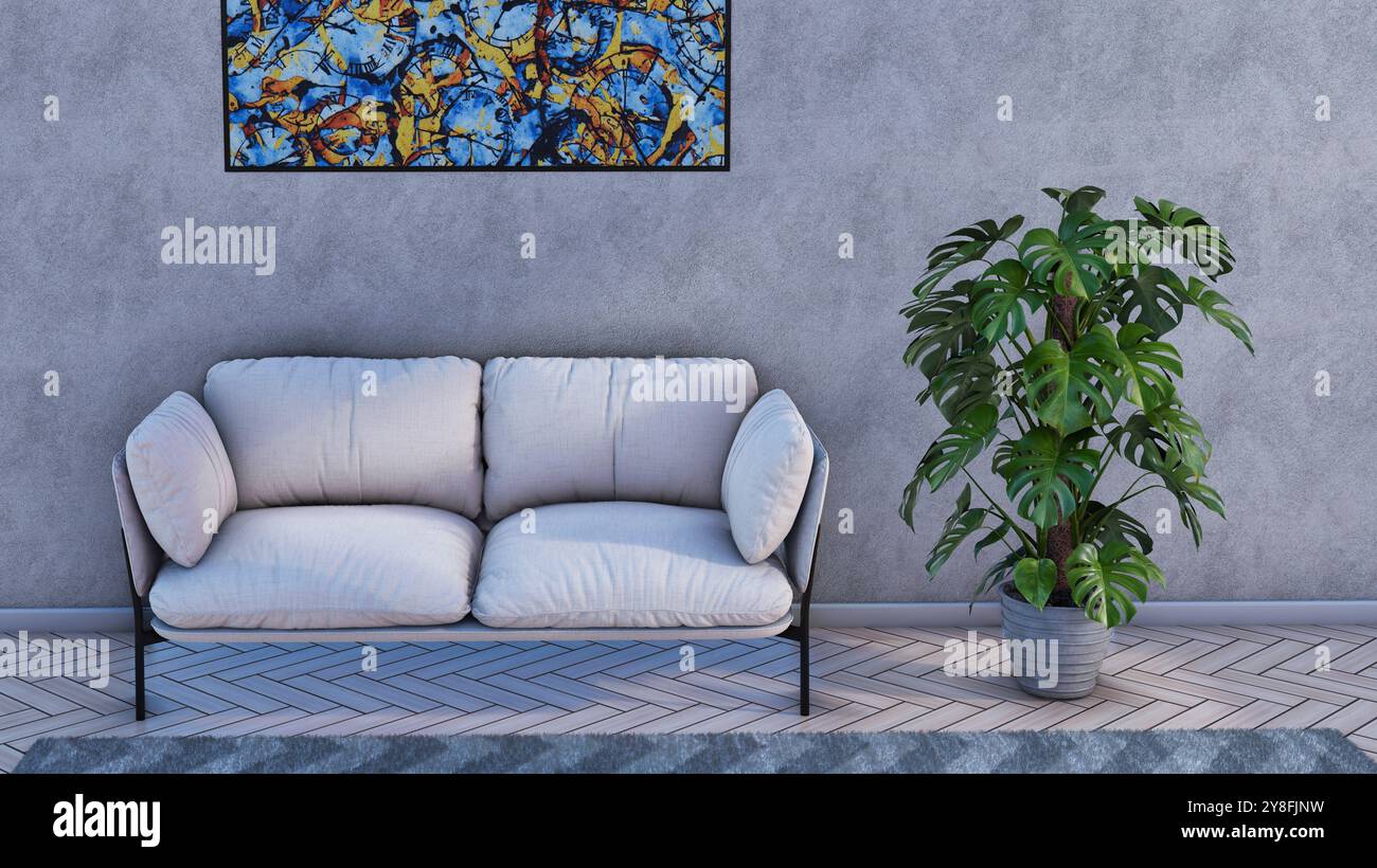 Internal Rendering - Simple Living Room A Stock Photo - Alamy