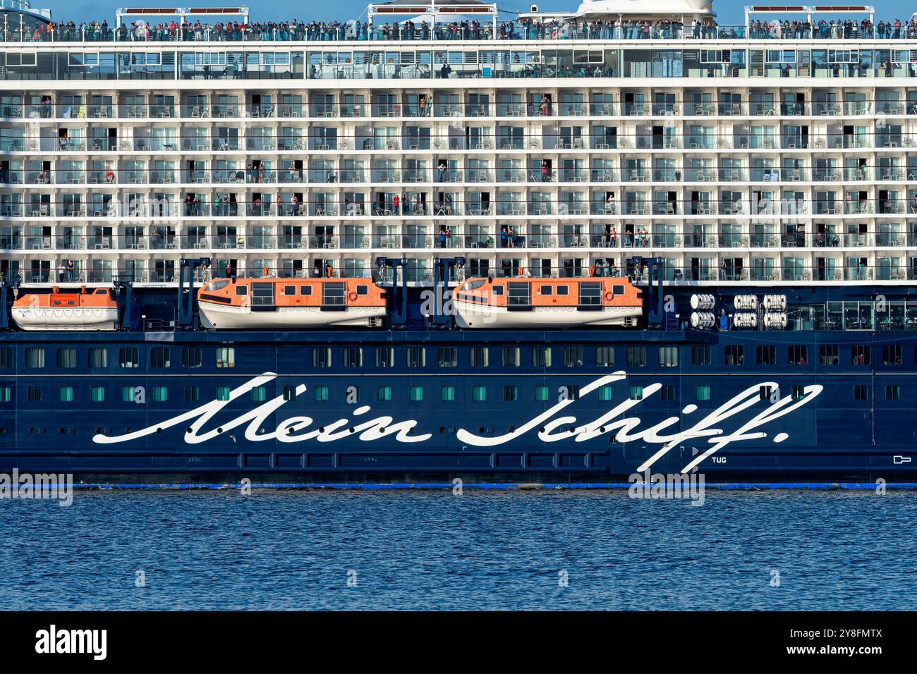 Detail view of the Mein Schiff logo on the German cruise ship Mein ...