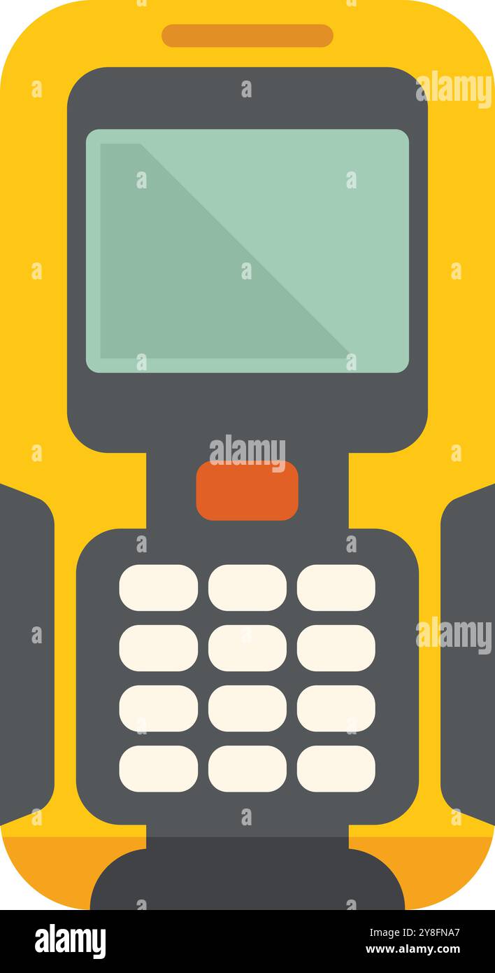 Yellow portable cash register with buttons and empty screen for adding ...