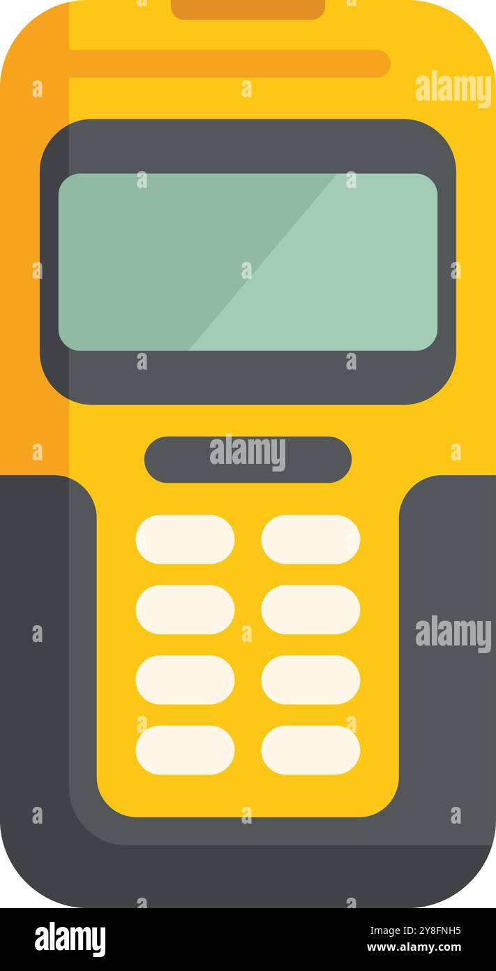 Yellow pos terminal with a screen and buttons is processing a payment ...