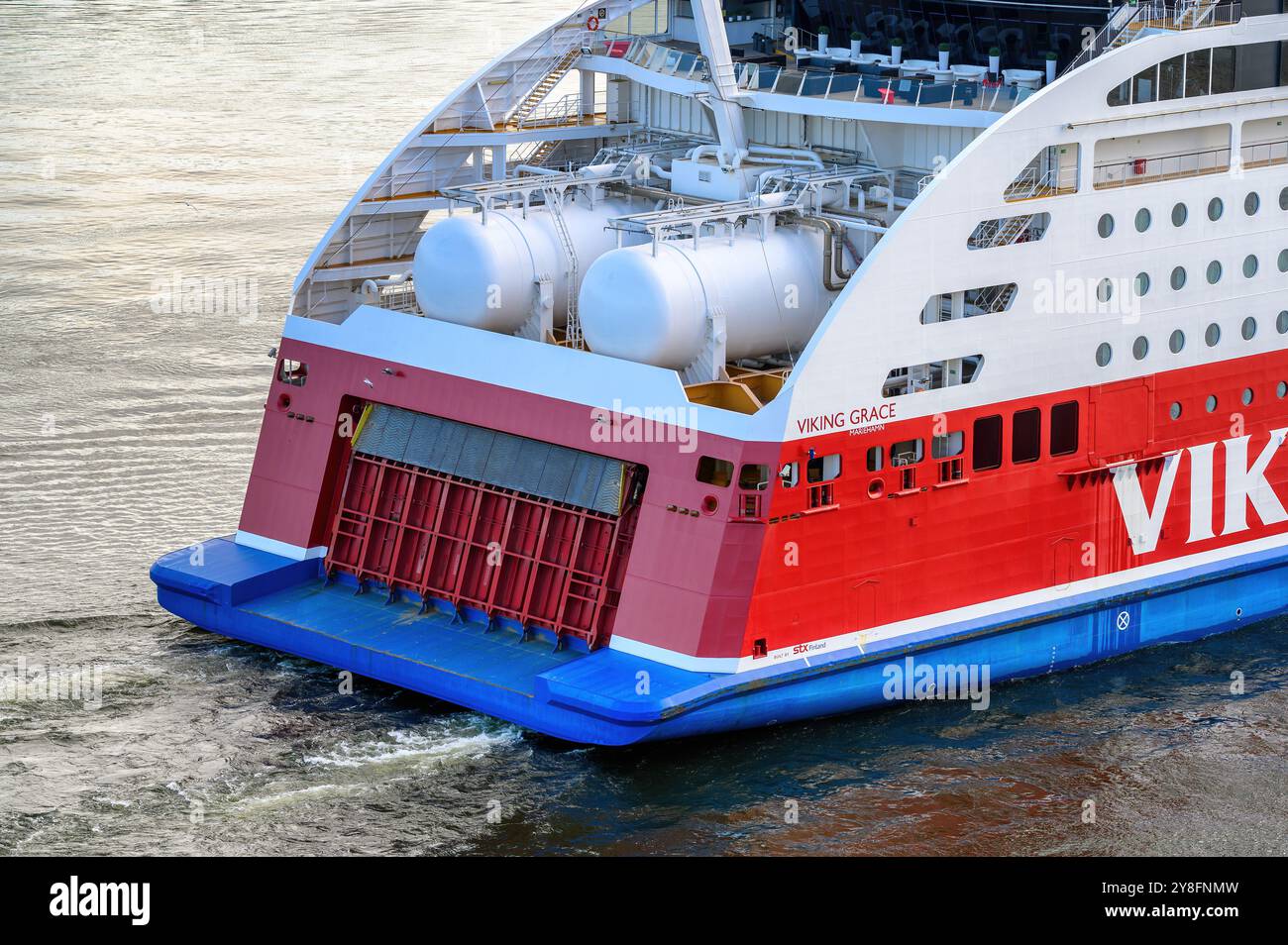 Detail view of the Liquified Natural Gas (LNG) tanks on the stern of ...