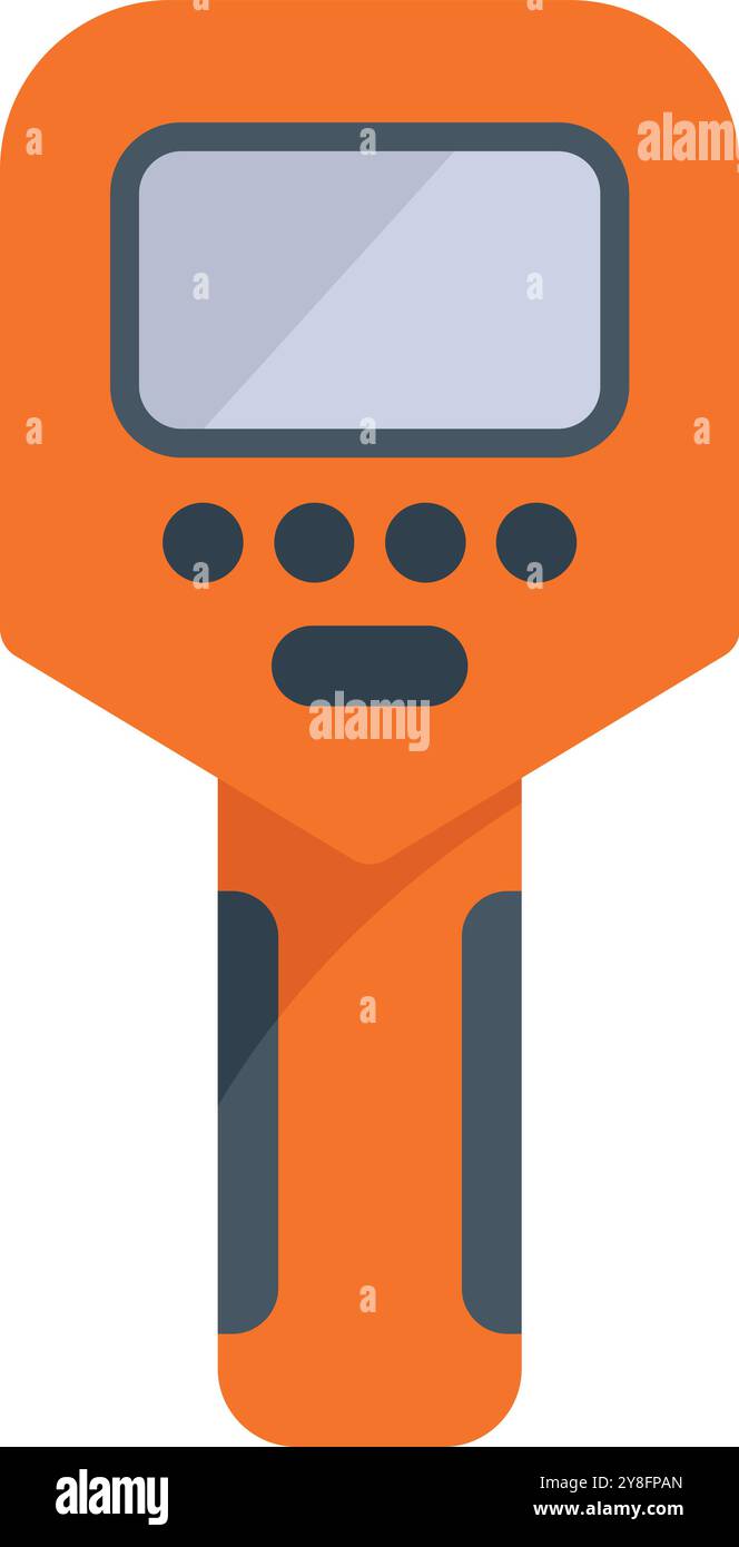 Orange metal detector with buttons and blank screen interface being ...