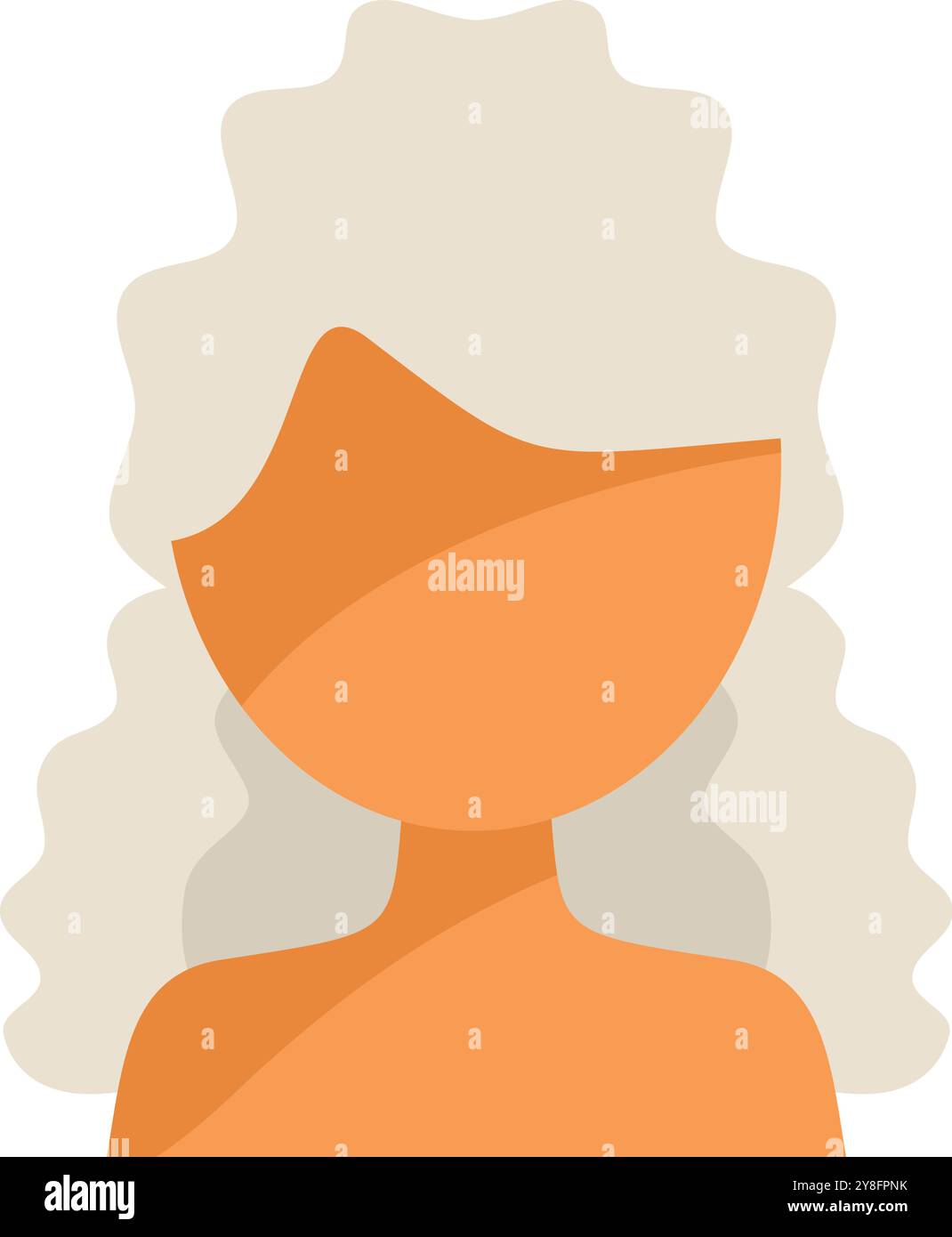 Faceless woman with long wavy hair avatar icon showing head and ...