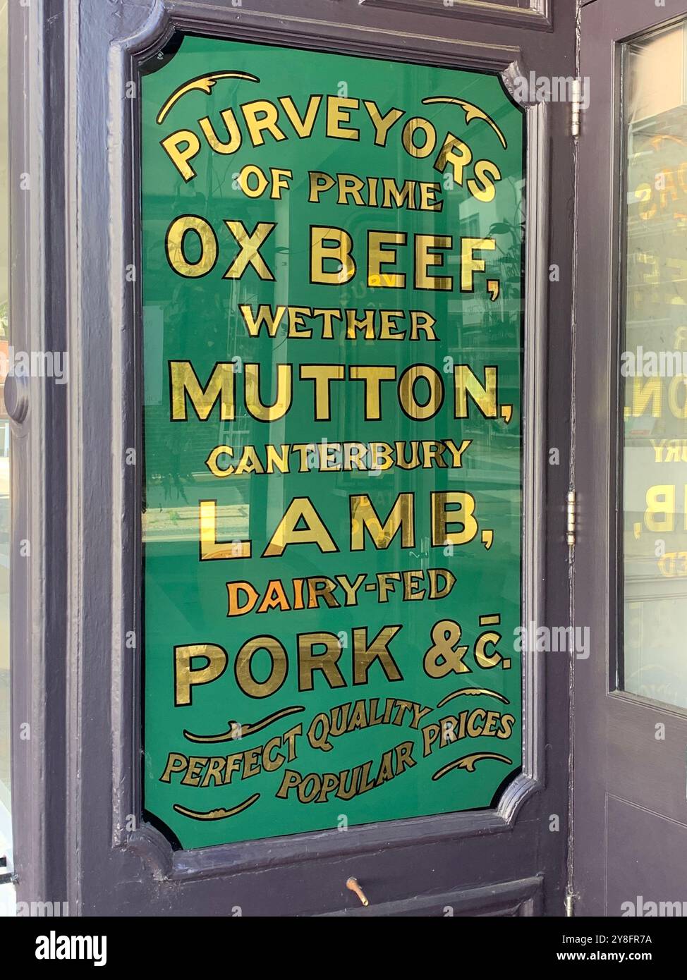 Glass painted sign for Butchers, Lewes, East Sussex, U.K Stock Photo ...