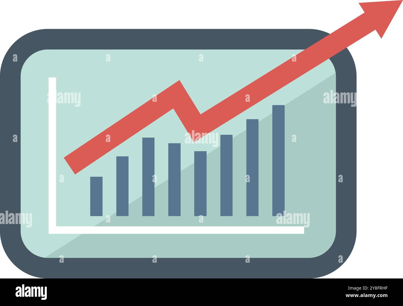 Flat design tablet is showing a growing bars chart with an upward trend red arrow Stock Vector ...