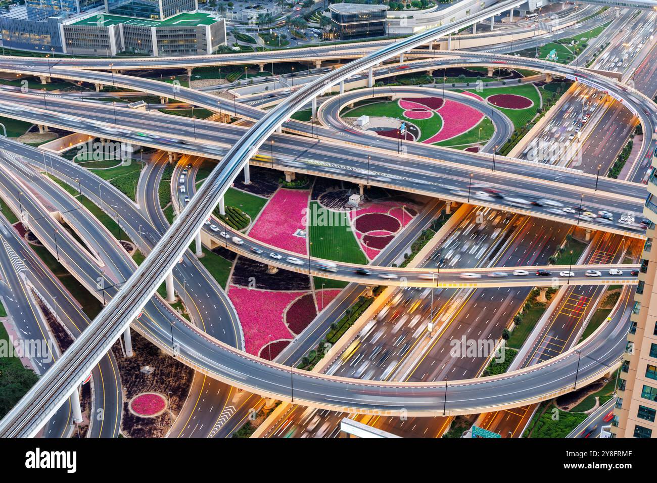 Dubai crossroads of Sheikh Zayed Road highway interchange traffic near ...