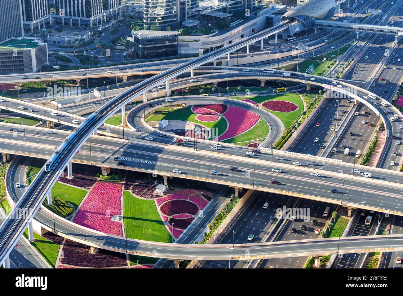 Dubai crossroads of Sheikh Zayed Road highway interchange traffic near ...