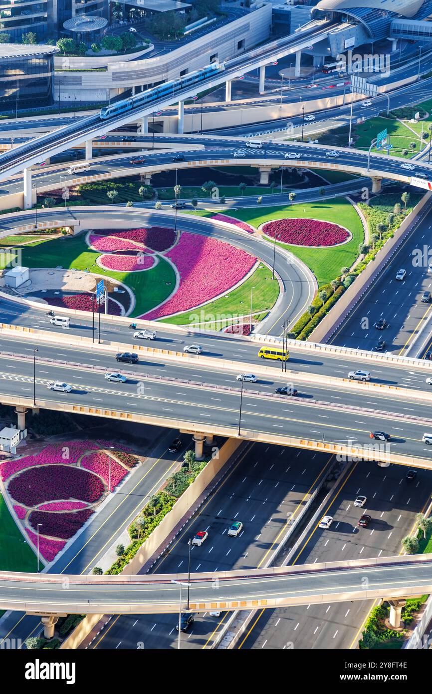 Dubai crossroads of Sheikh Zayed Road highway interchange traffic near ...