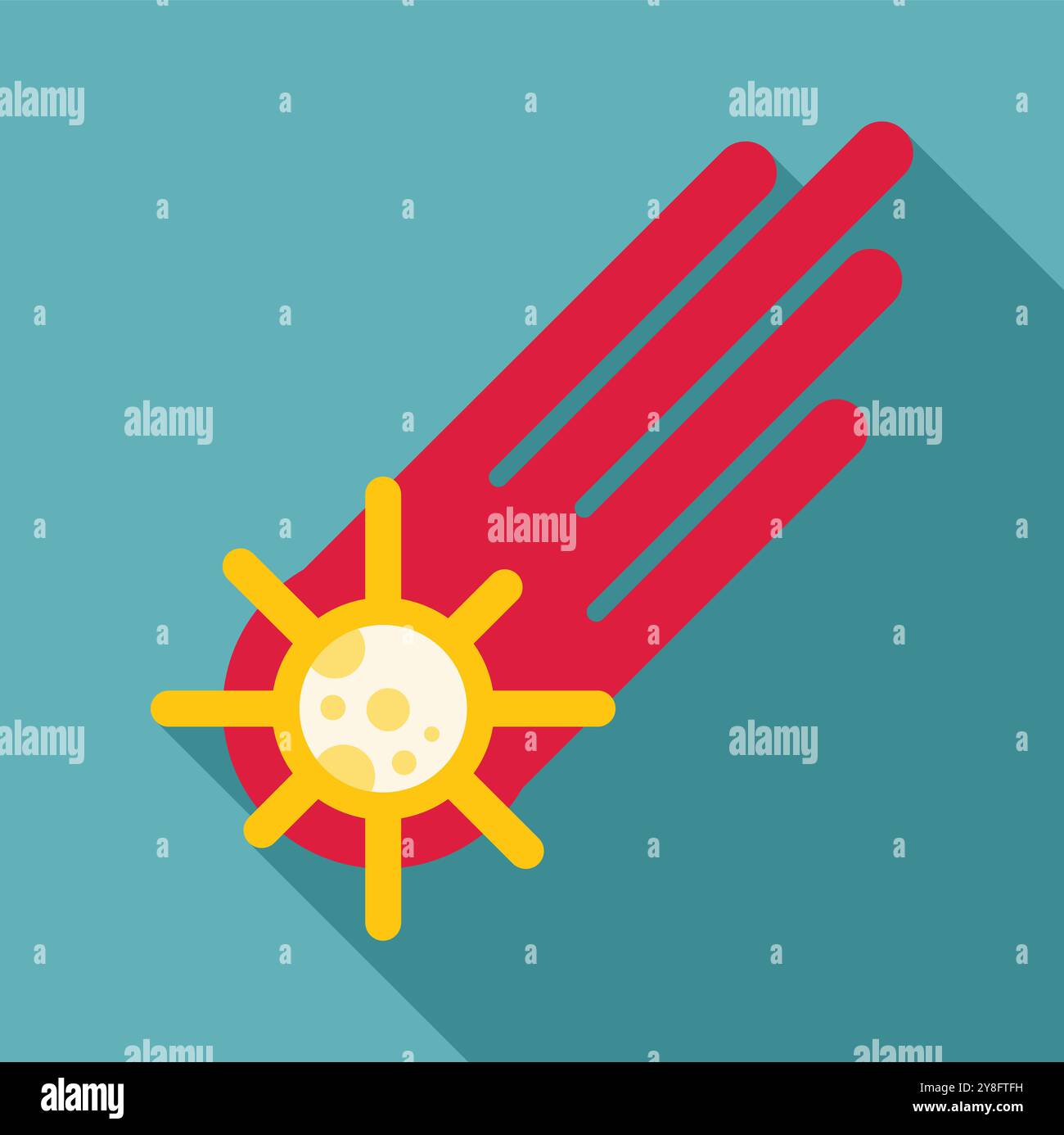 Bright yellow comet falling with long red tail icon in flat style on a ...