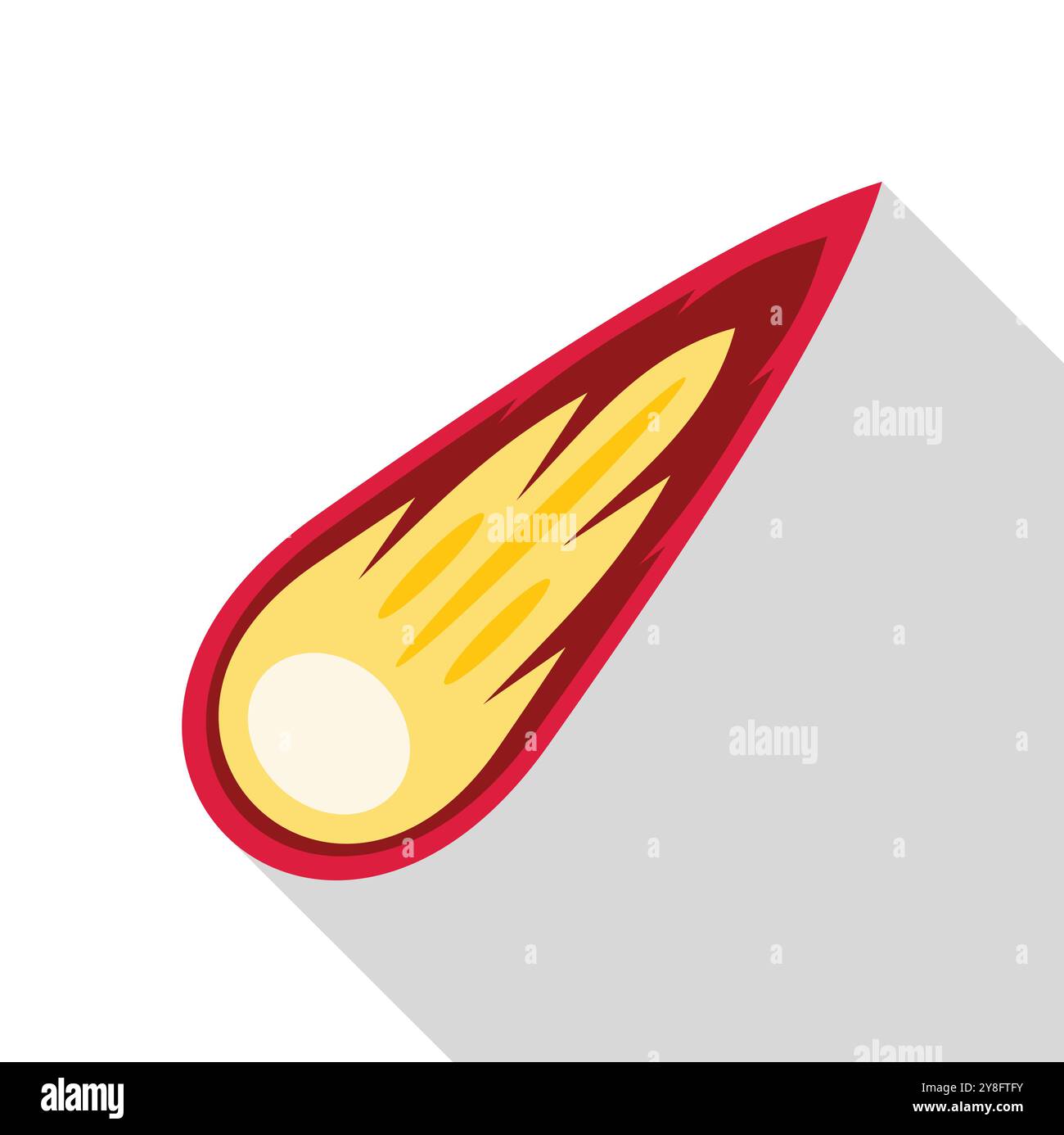 Burning meteorite falling from space, leaving a yellow tail of fire ...