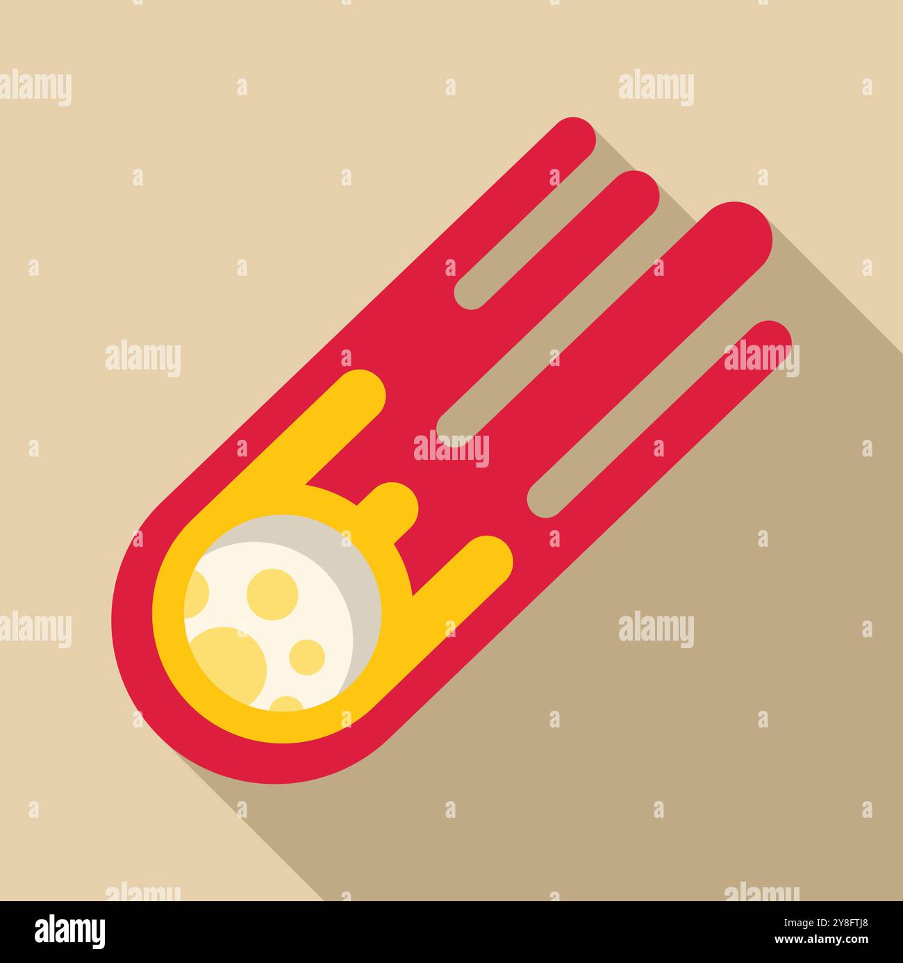 This vector illustration shows a burning meteor with a long shadow ...