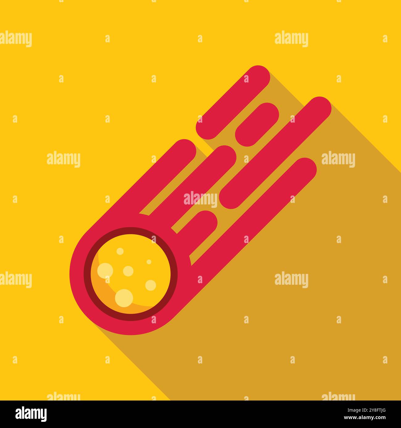 Yellow comet falling with red tail against a yellow background, simple icon illustration in flat ...
