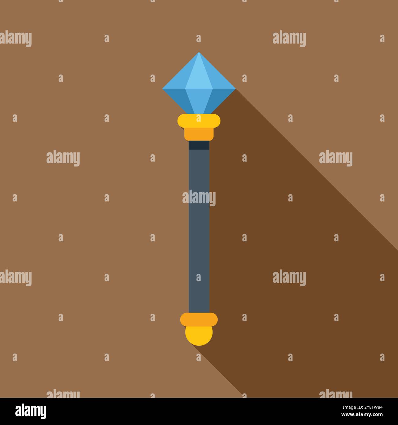 Magic staff with blue gem is radiating magical energy and power ...