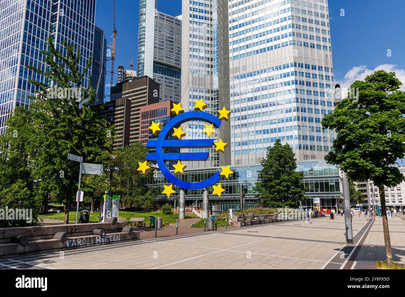 Euro sign as symbol for Europe with banks skyscrapers city at Willy ...
