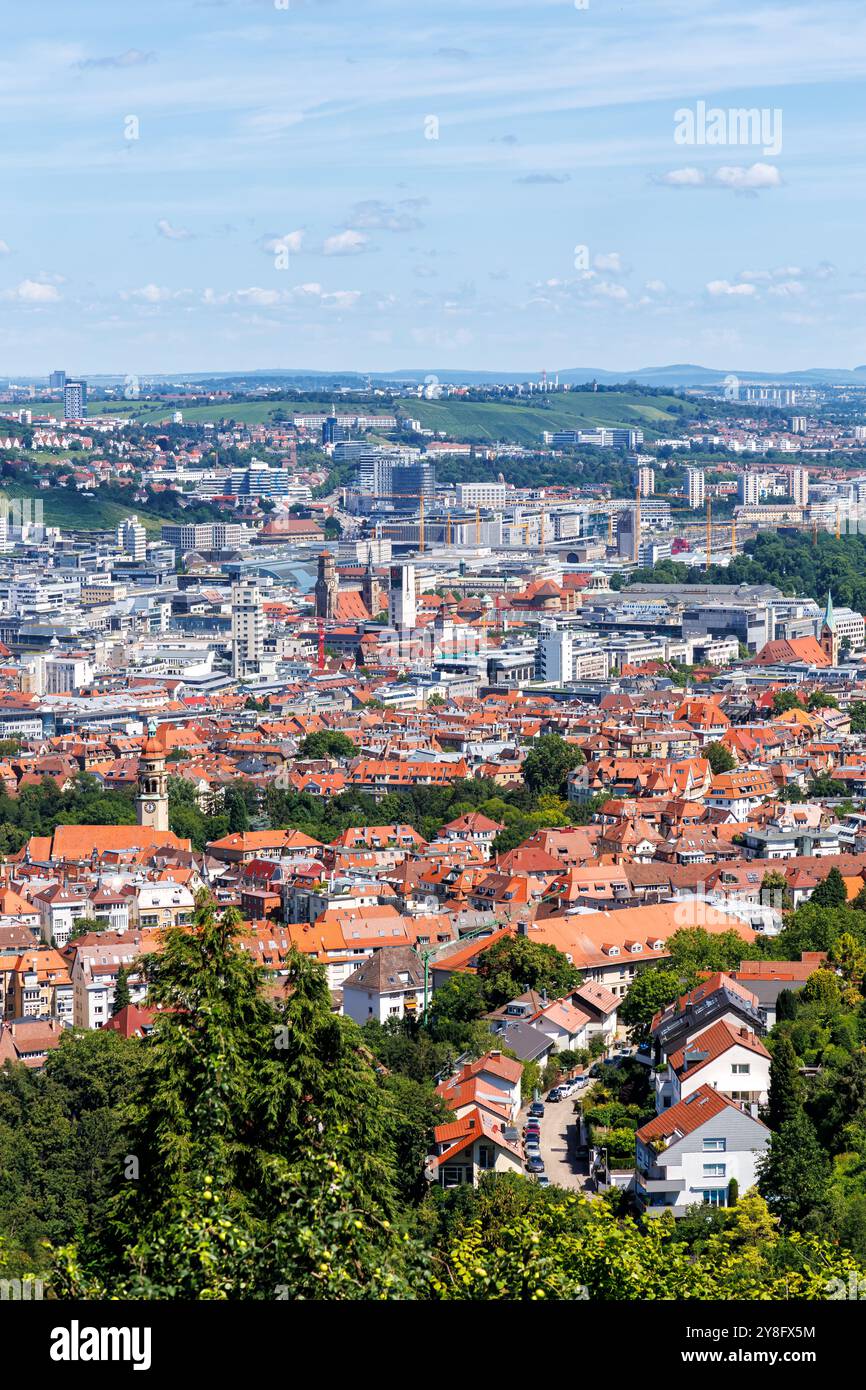 View of downtown Stuttgart skyline town portrait format in Germany ...