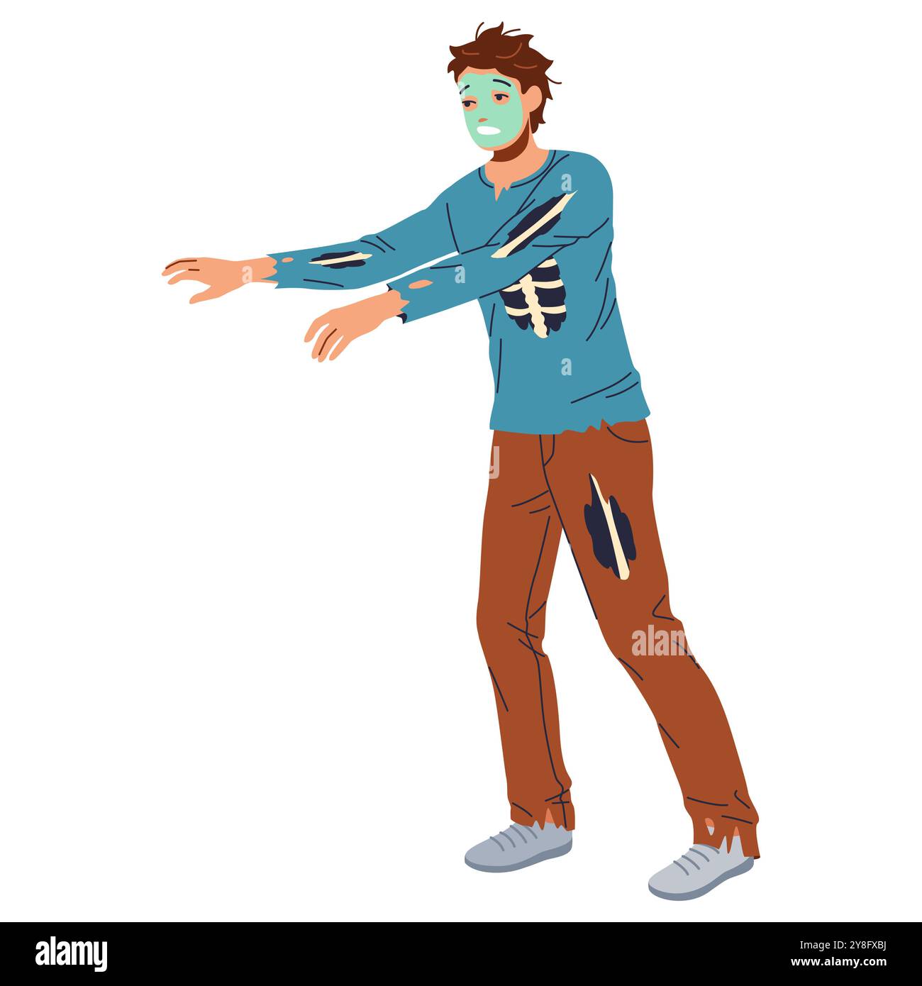Young man in zombie costume poses flat vector illustration Stock Vector ...