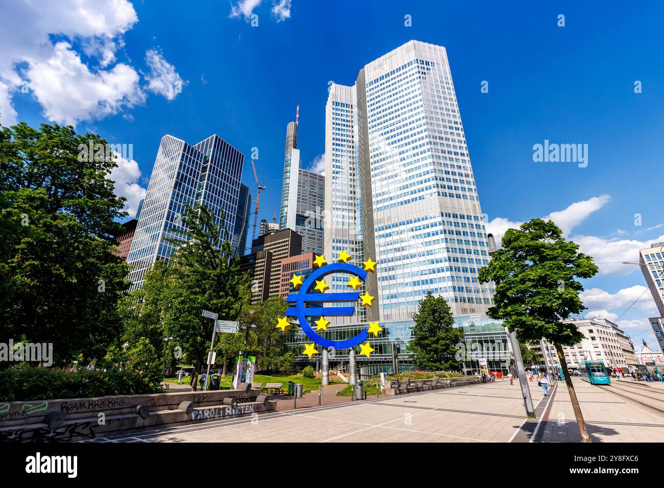Euro sign as symbol for Europe with banks skyscrapers city at Willy ...