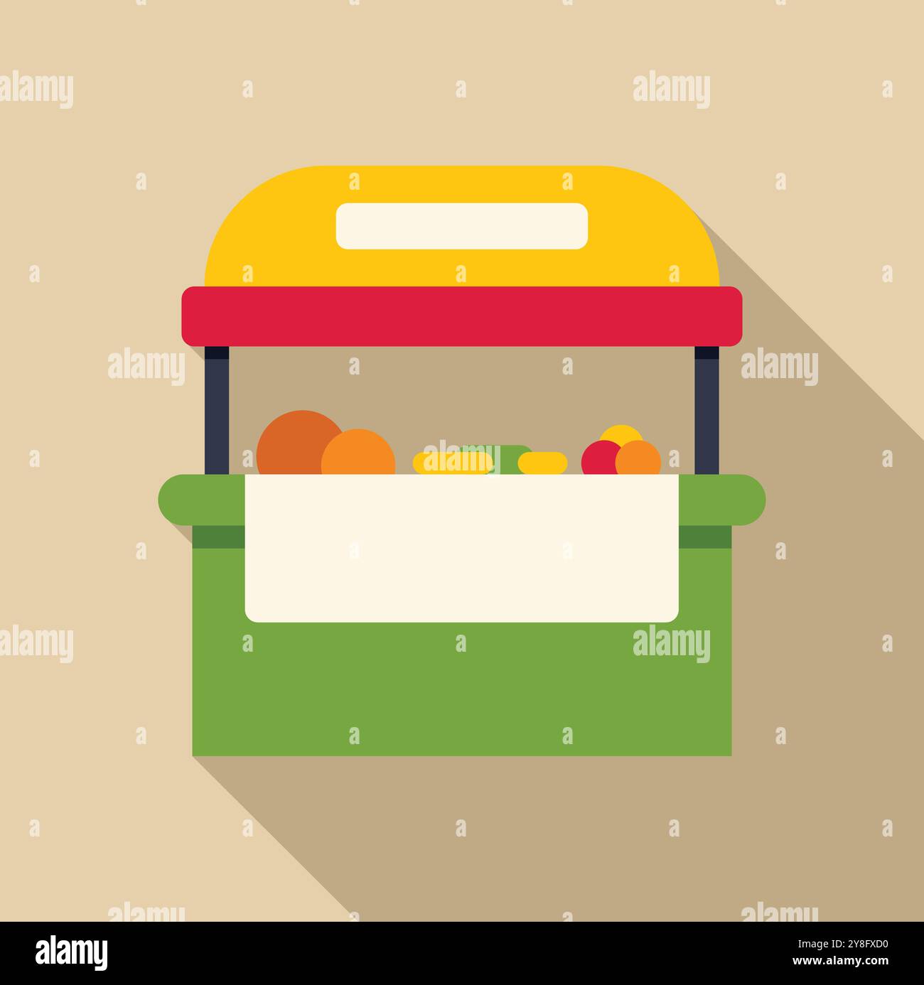 Colorful illustration of a street food market stall selling fresh fruit ...